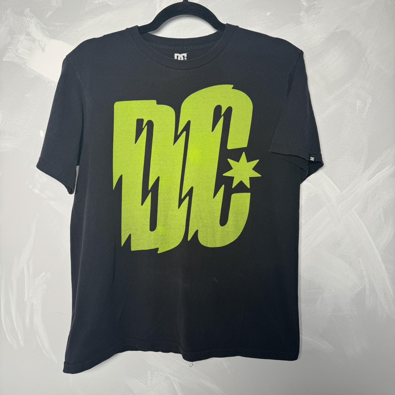DC Skateboards Vintage Black T-Shirt Green Glitch... | Depop