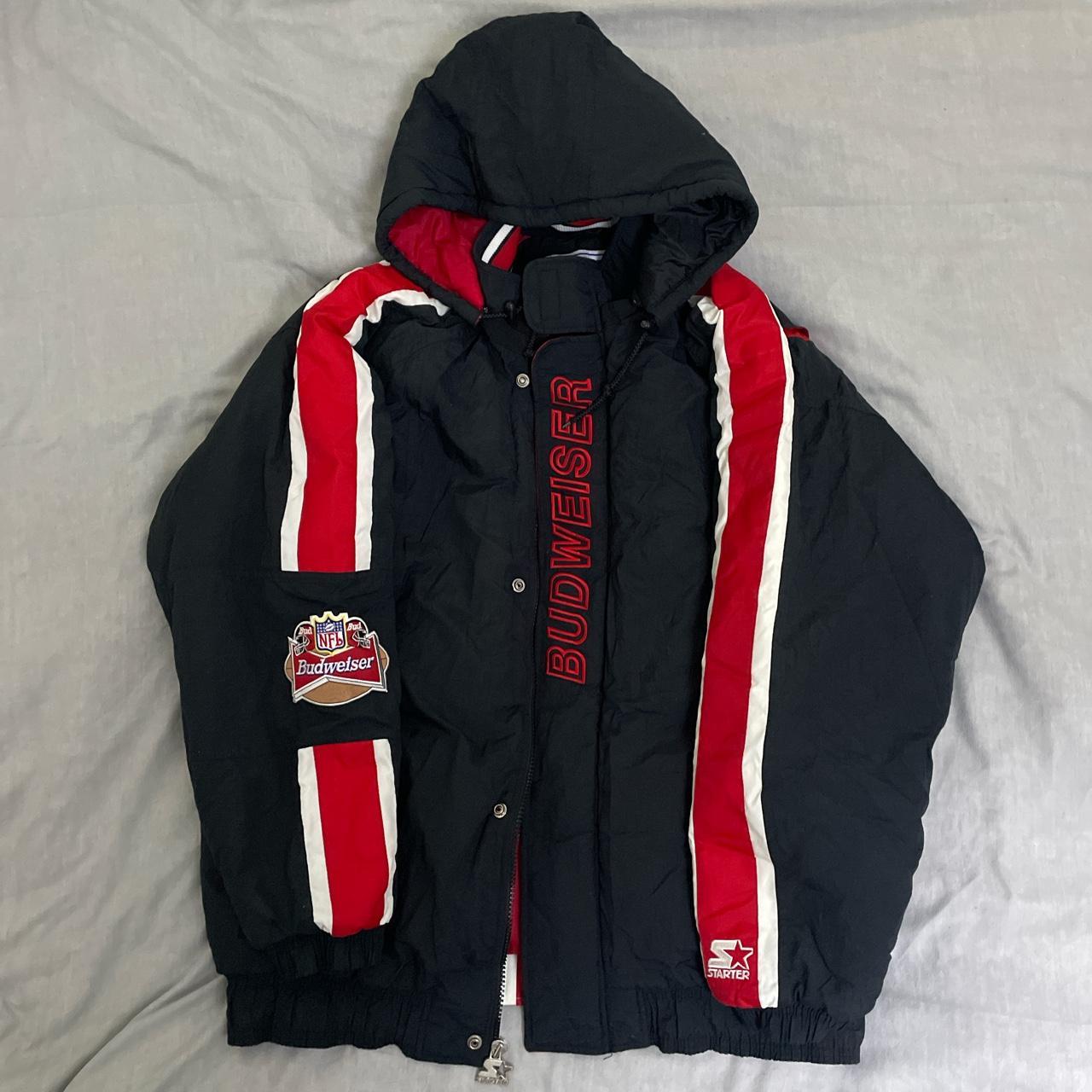 Starter NFL Budweiser puffer detachable hood jacket... - Depop