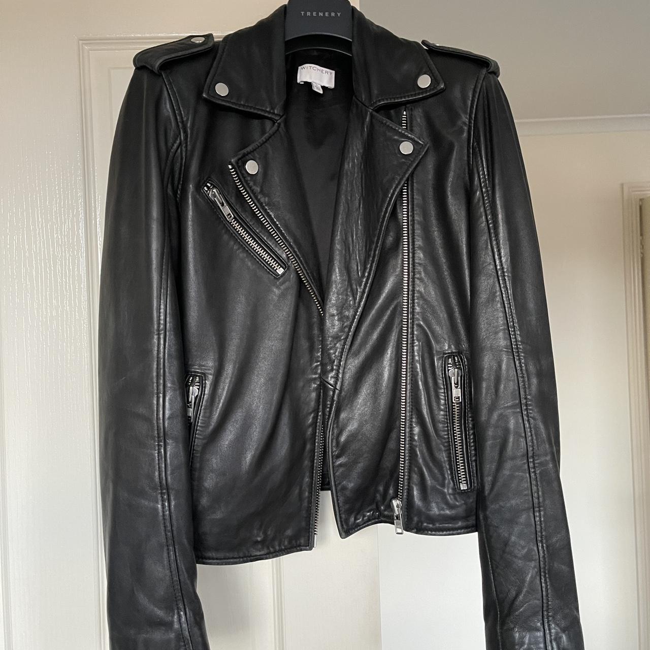Witchery black leather biker jacket 100% soft lambs... | Depop
