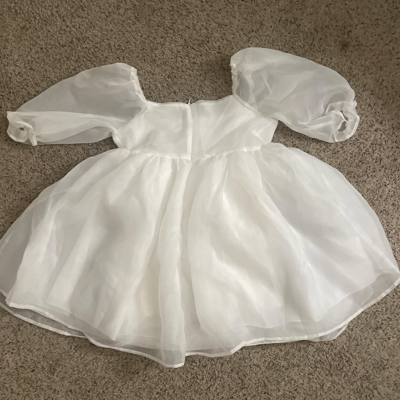 fluffy fairy dress in white worn once good... - Depop