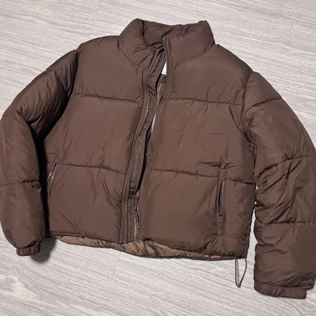 Brown Bluenotes cropped puffer jacket... | Depop