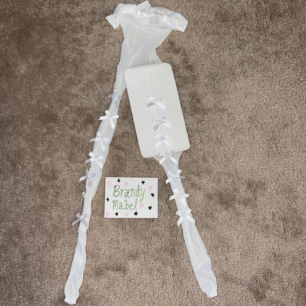 Balletcore White Fishnet See-Through Tights with... - Depop