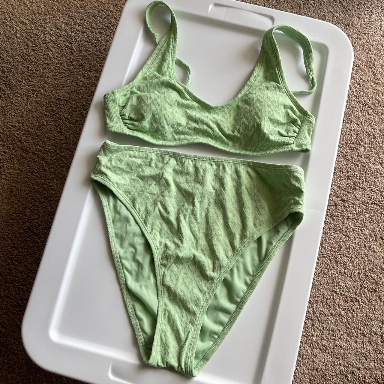 Target light lime green chevron bathing suit top is... - Depop