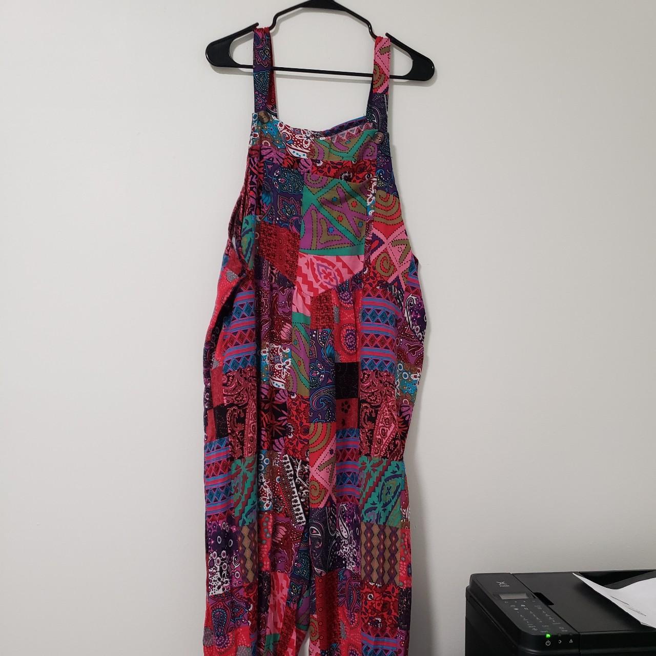 PATCHWORK OVERALLS size 4XL awesome patchwork... - Depop