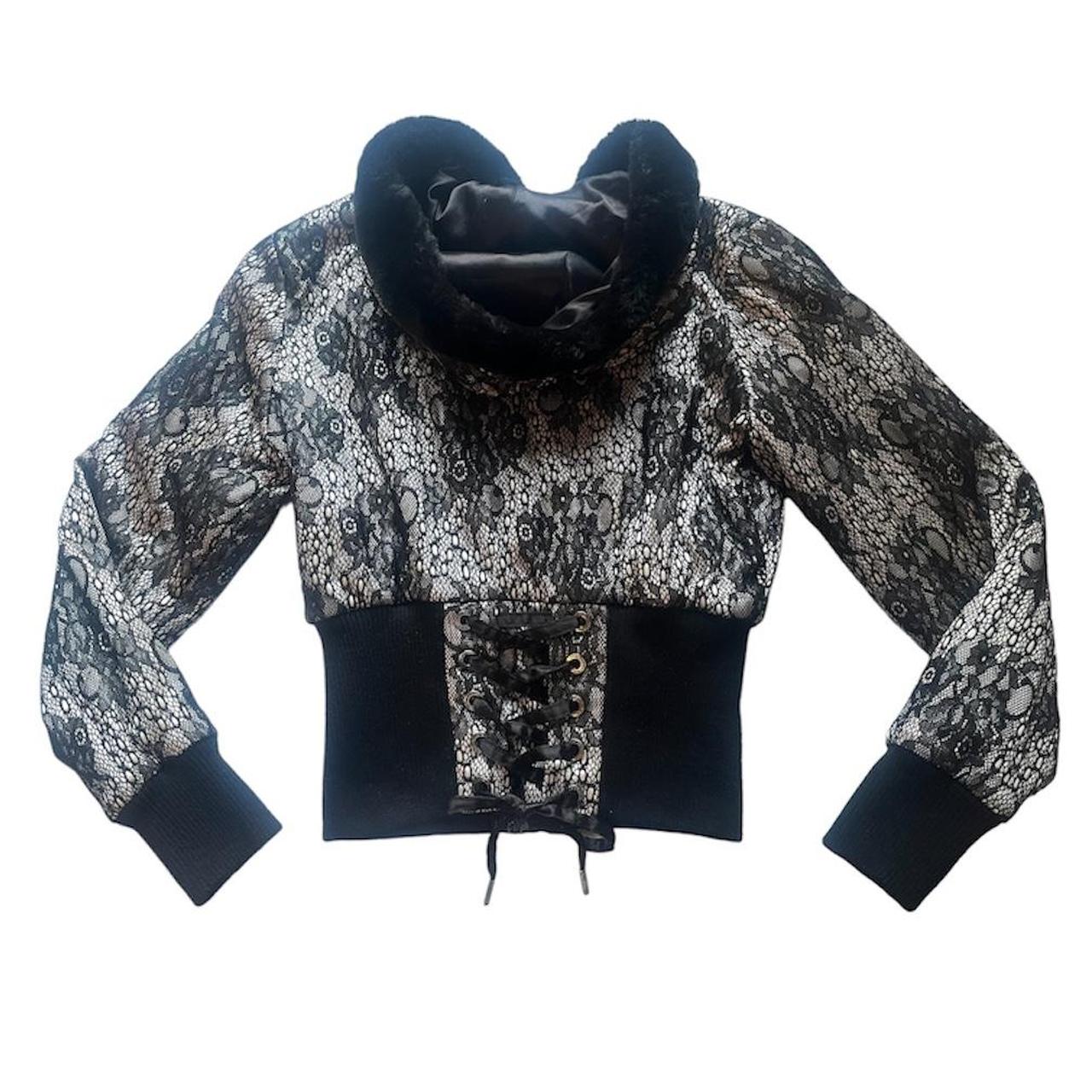 Bebe Women's Black and Cream Jacket | Depop