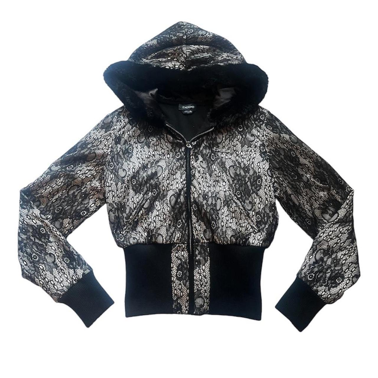 Bebe Women's Black and Cream Jacket | Depop