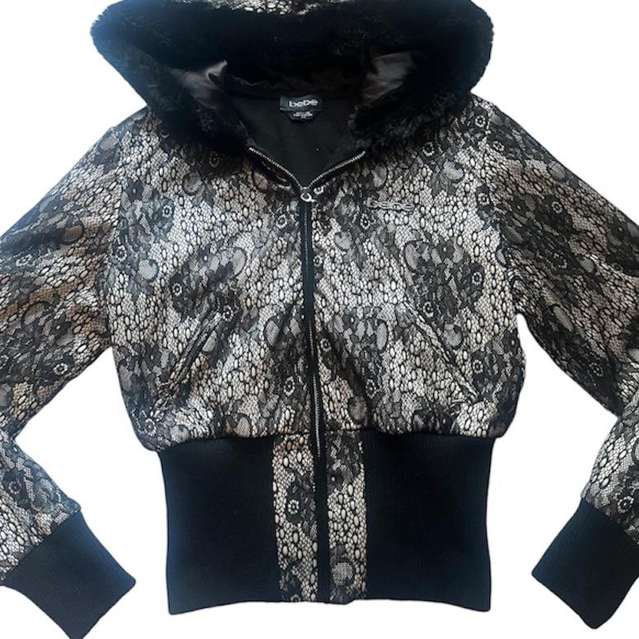 Bebe Women's Black and Cream Jacket | Depop