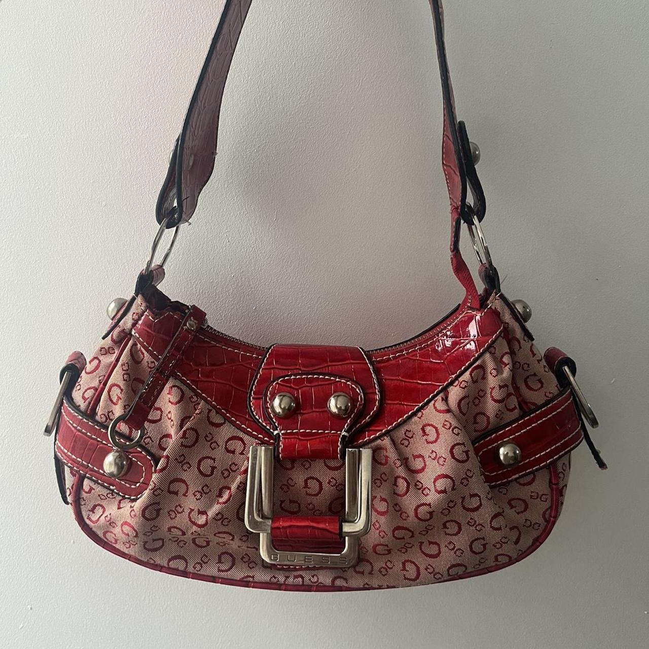 Vintage 2000’s rare red Guess monogram shoulder bag... - Depop