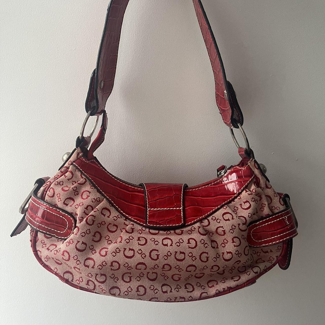 Vintage 2000’s rare red Guess monogram shoulder bag... - Depop