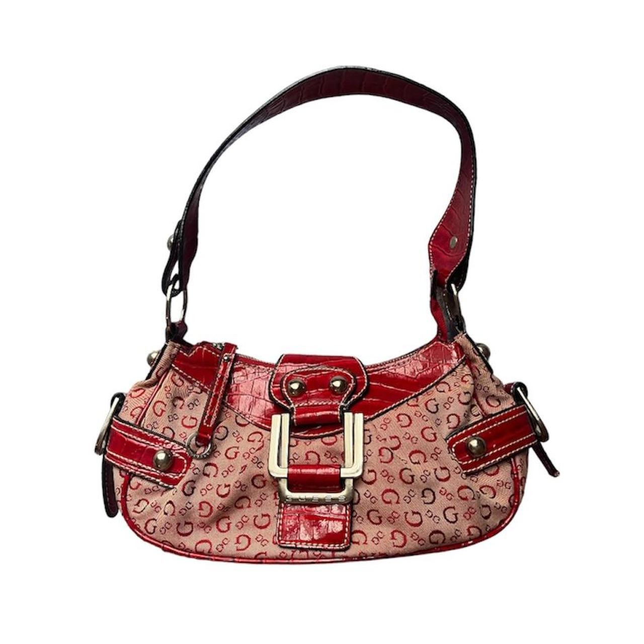 Vintage 2000’s rare red Guess monogram shoulder bag... - Depop