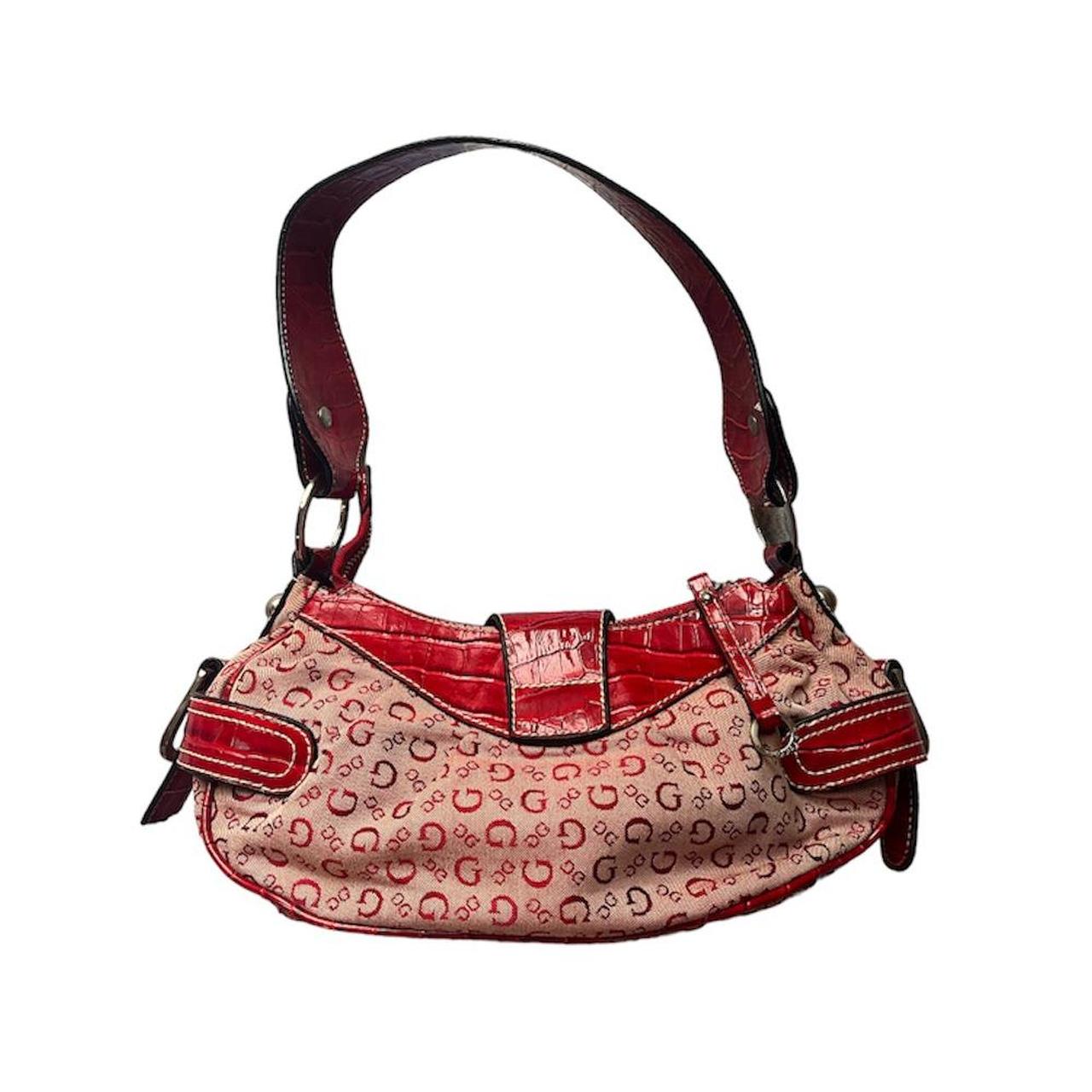 Vintage 2000’s rare red Guess monogram shoulder bag... - Depop