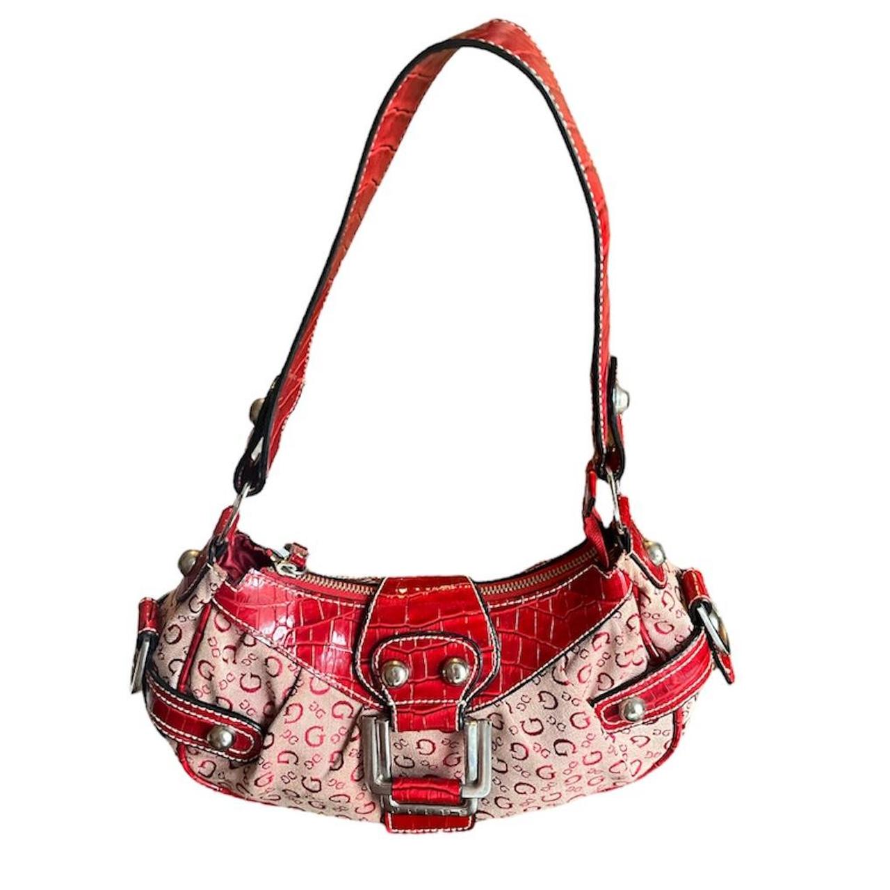 Vintage 2000’s rare red Guess monogram shoulder bag... - Depop