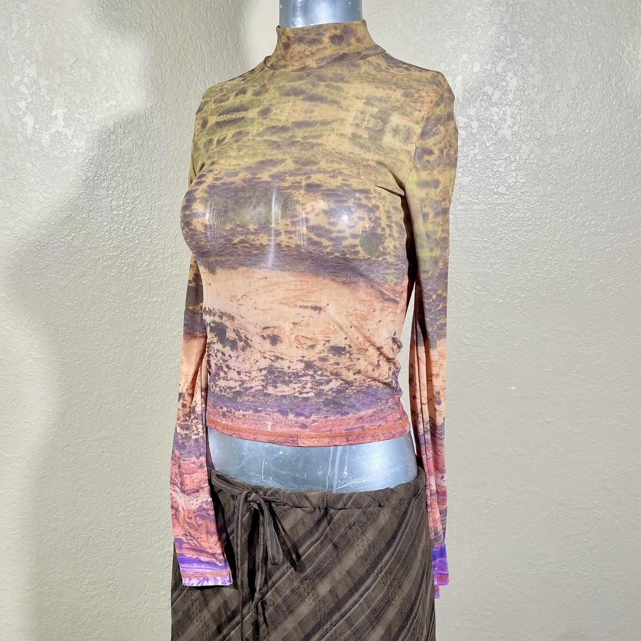 Y2K abstract mesh top Y2K abstract mesh long... - Depop