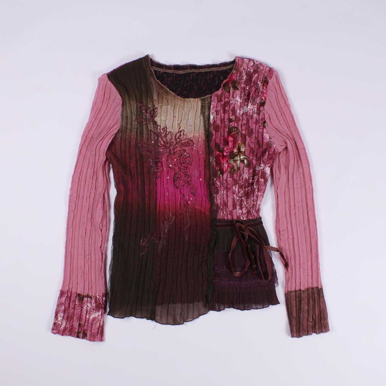 Vintage Y2K Patchwork Pleats Top Blouse Size tagged... - Depop