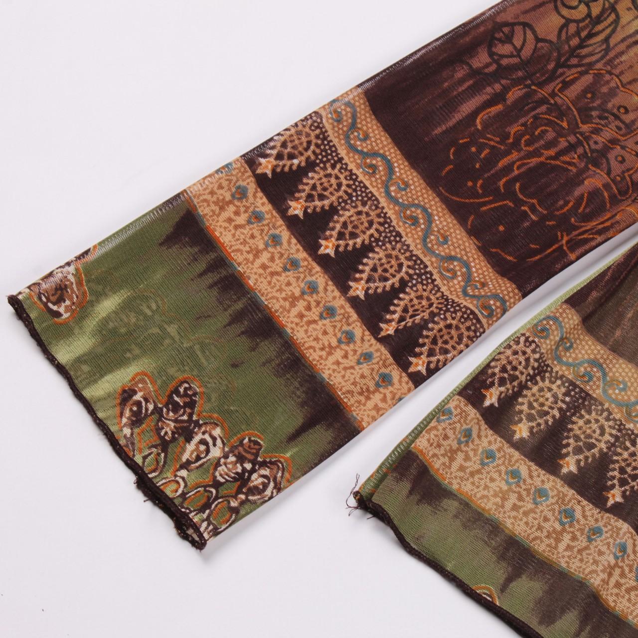 Vintage Y2K Boho Style Mesh Printed Blouse Top... - Depop