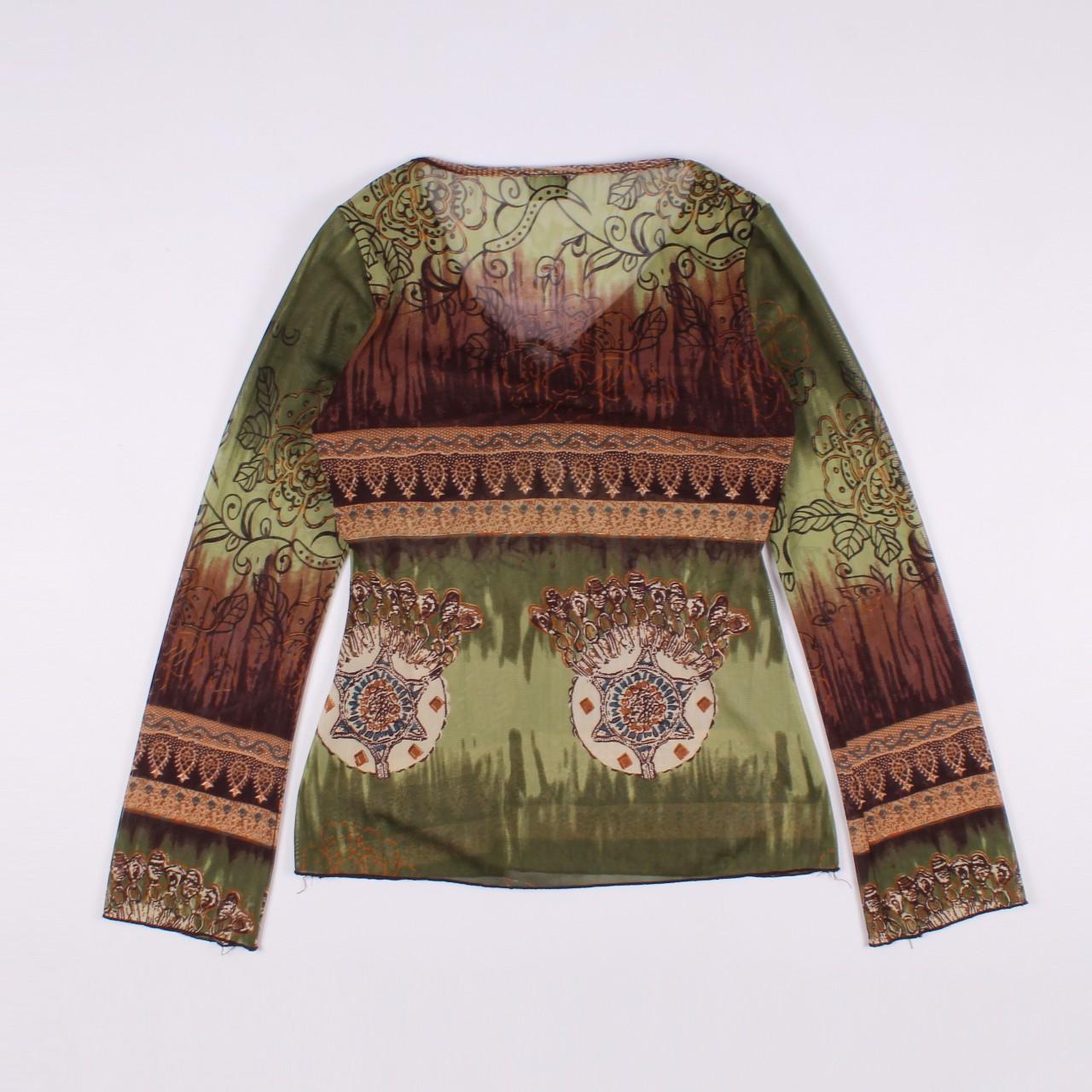 Vintage Y2K Boho Style Mesh Printed Blouse Top... - Depop