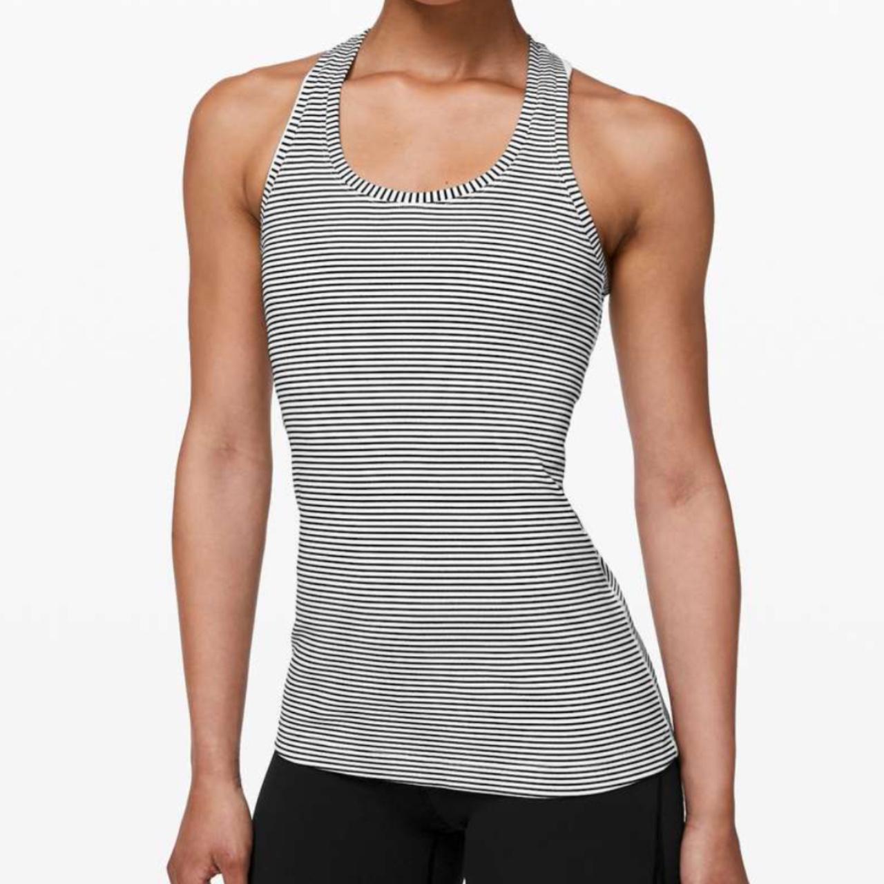Lululemon black & white striped Cool Race Tank Top ... - Depop