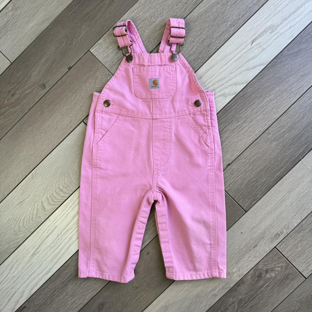 Carhartt Baby Pink Canvas Overalls Size: 9 Months - Depop