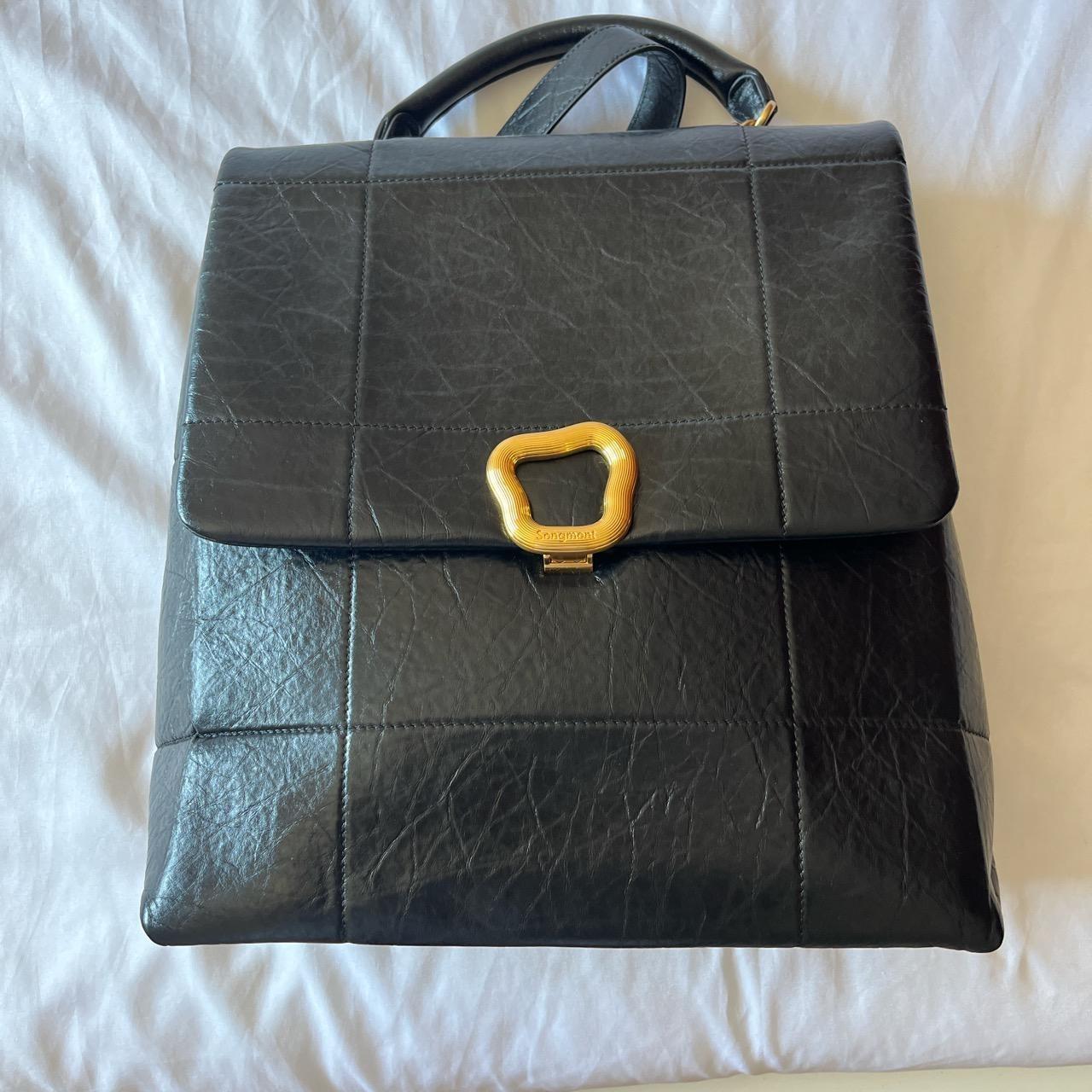 Songmont Black Leather Backpack Barely worn, perfect... - Depop
