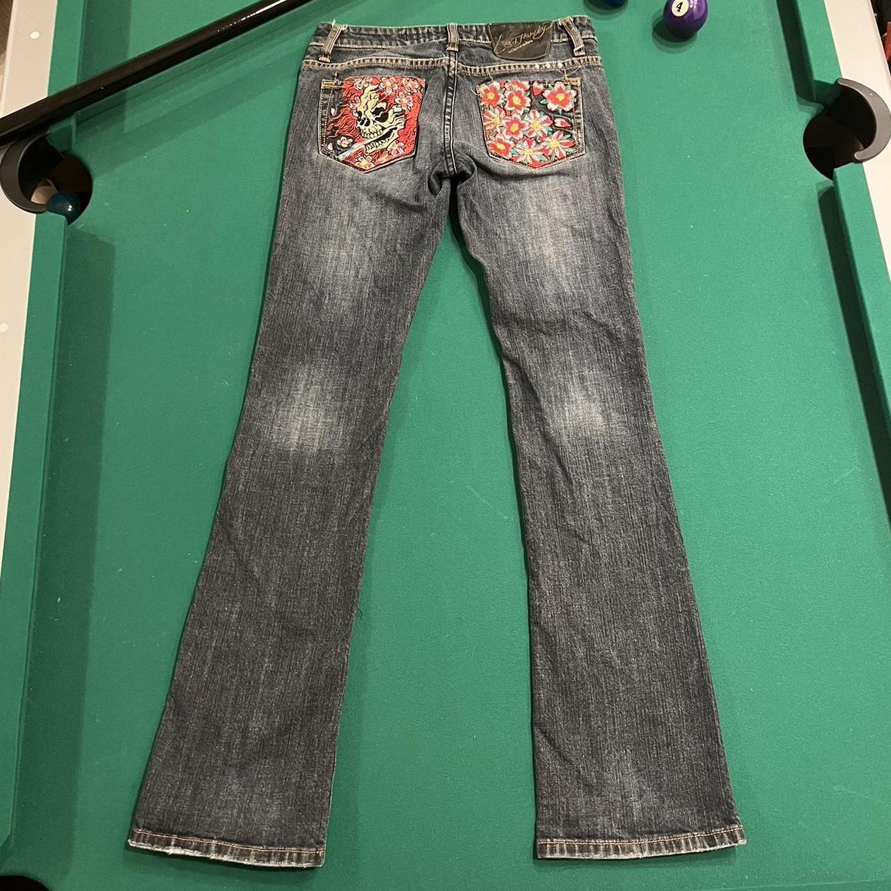 Ed hardy embroidered flowers bootcut jeans 26 x 32 - Depop