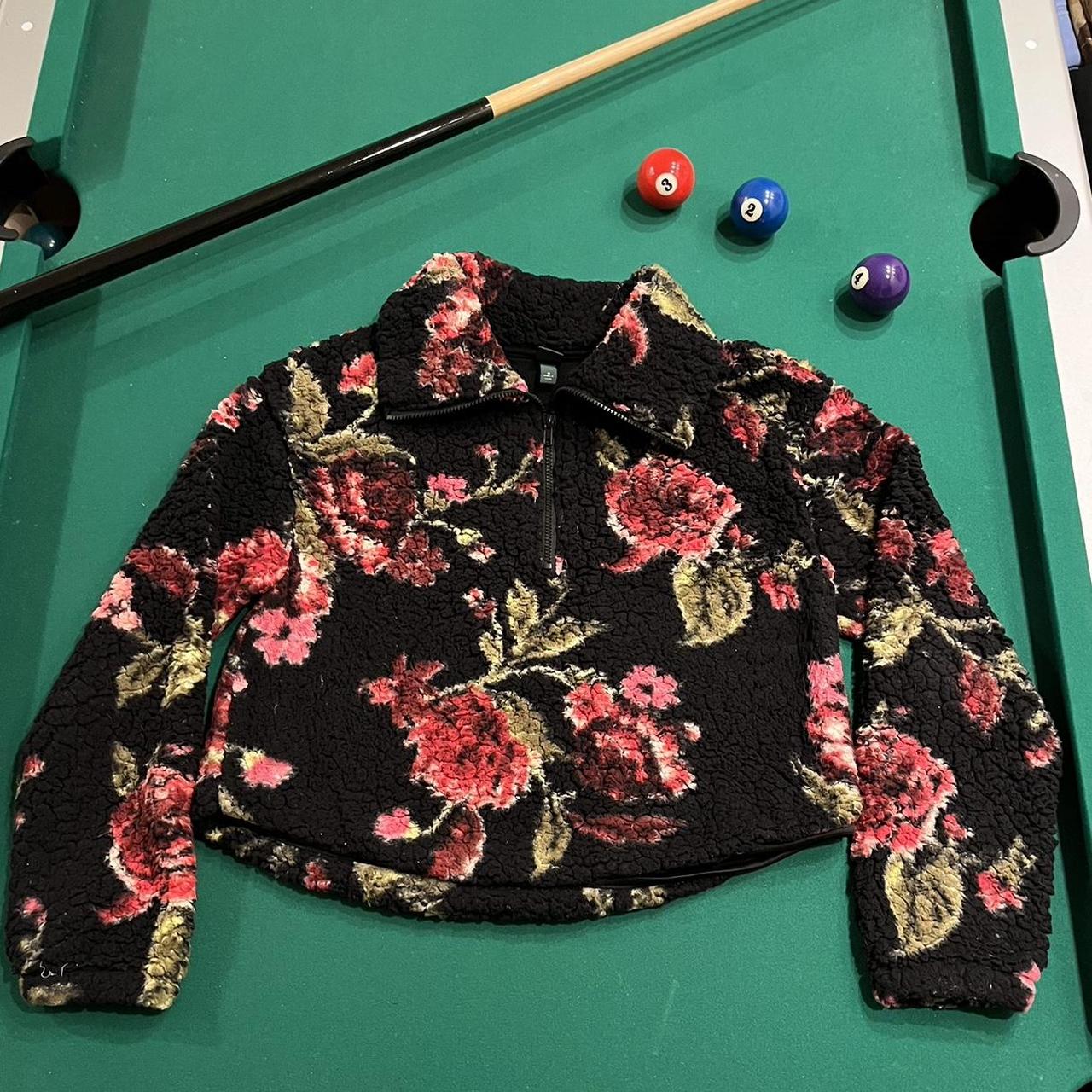 Indie flower rose fleece jacket - Depop