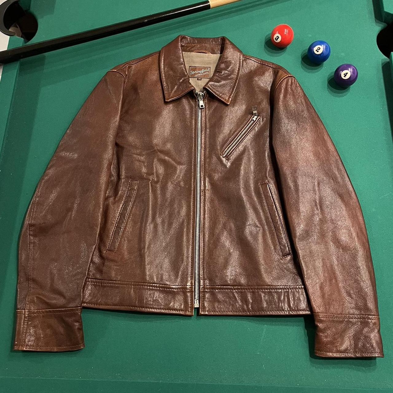 Springfield brown leather jacket - Depop