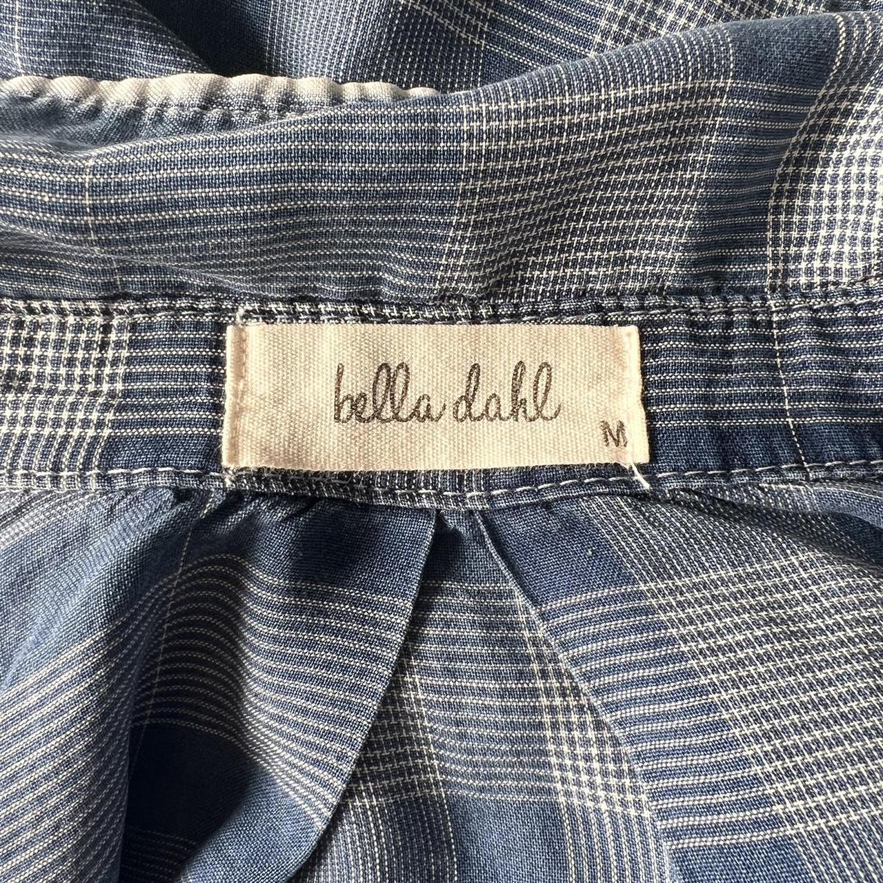 Bella Dahl Blue Denim Plaid Distressed Split Back... - Depop