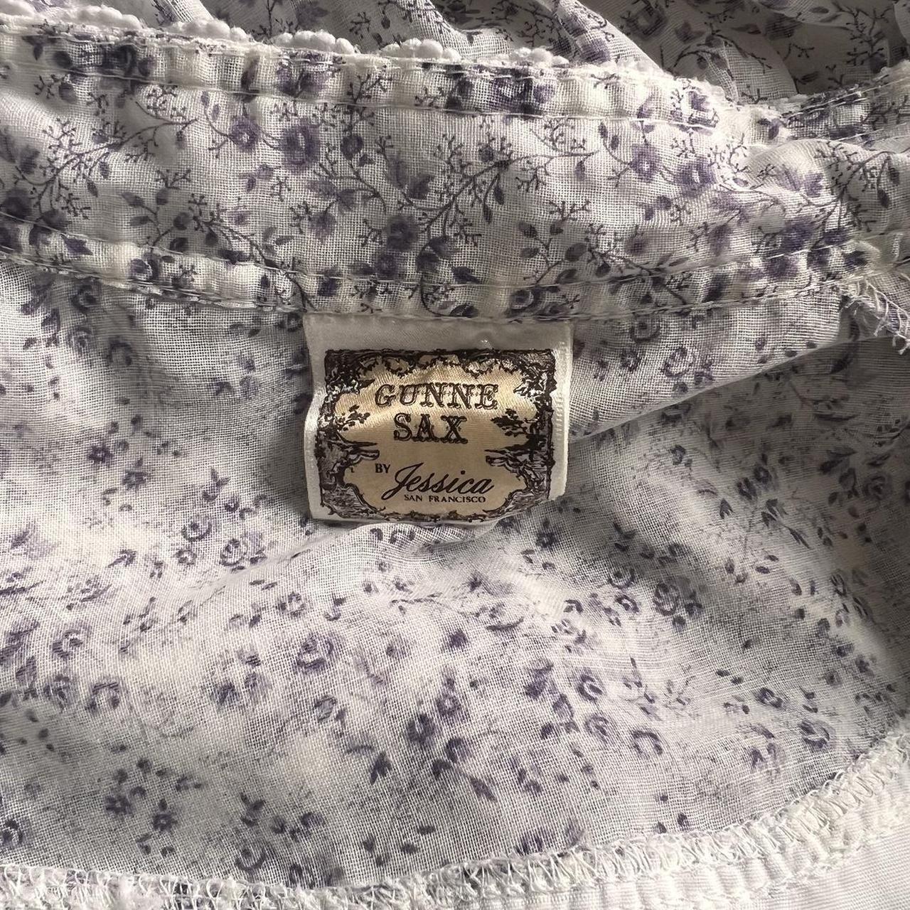 Gunne Sax Vintage 70s White & Purple Floral Ruffle... - Depop