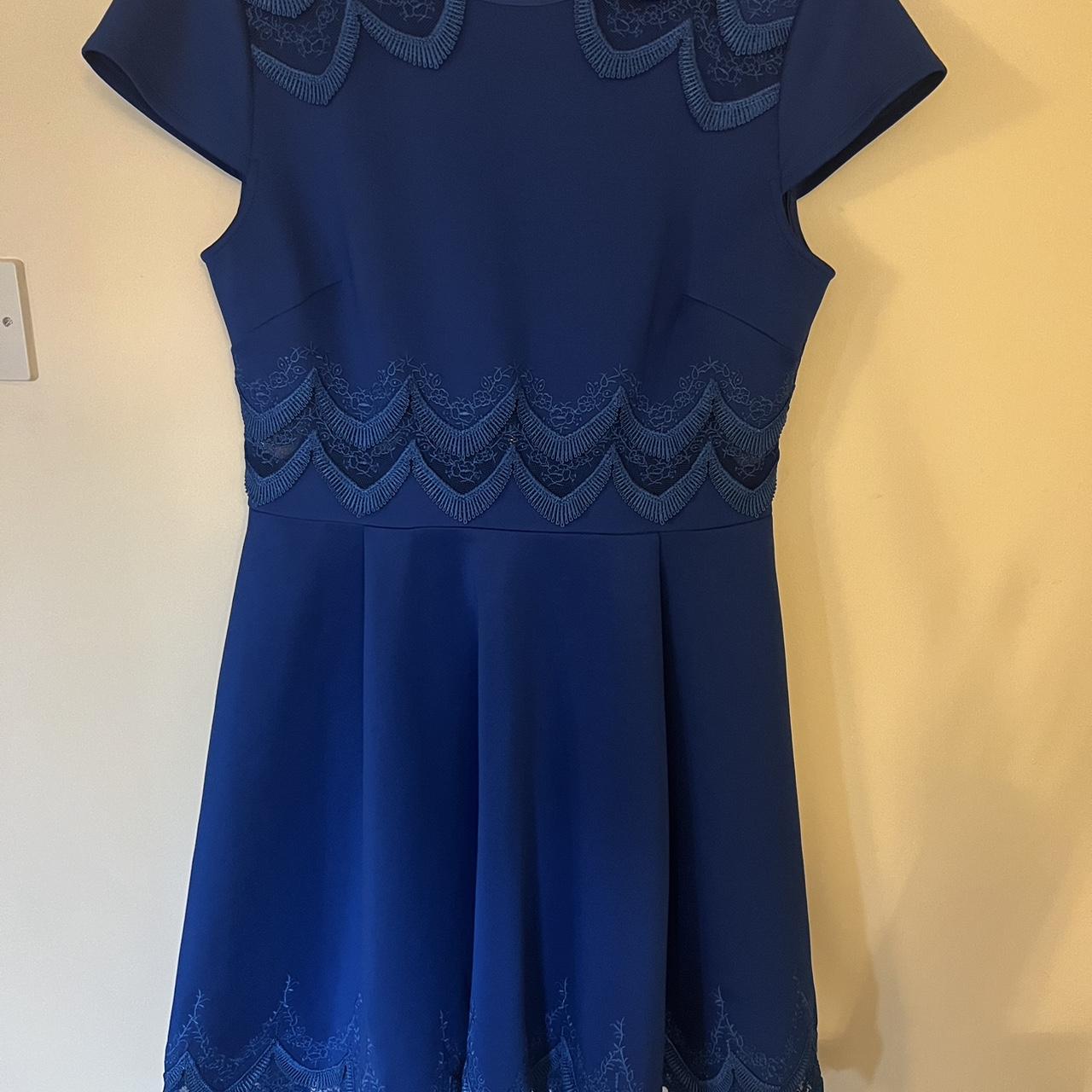 Ted Baker blue dress with mesh and pockets Size 4 /... - Depop