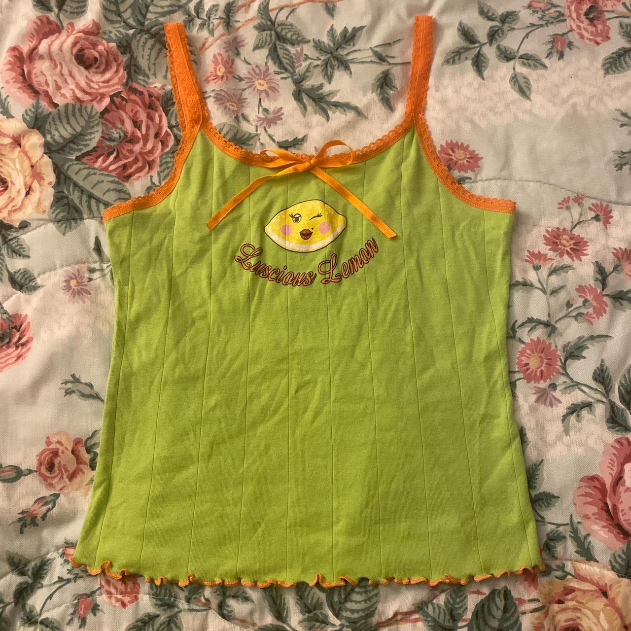 Green and orange lemon tank top. Labeled size L but... - Depop