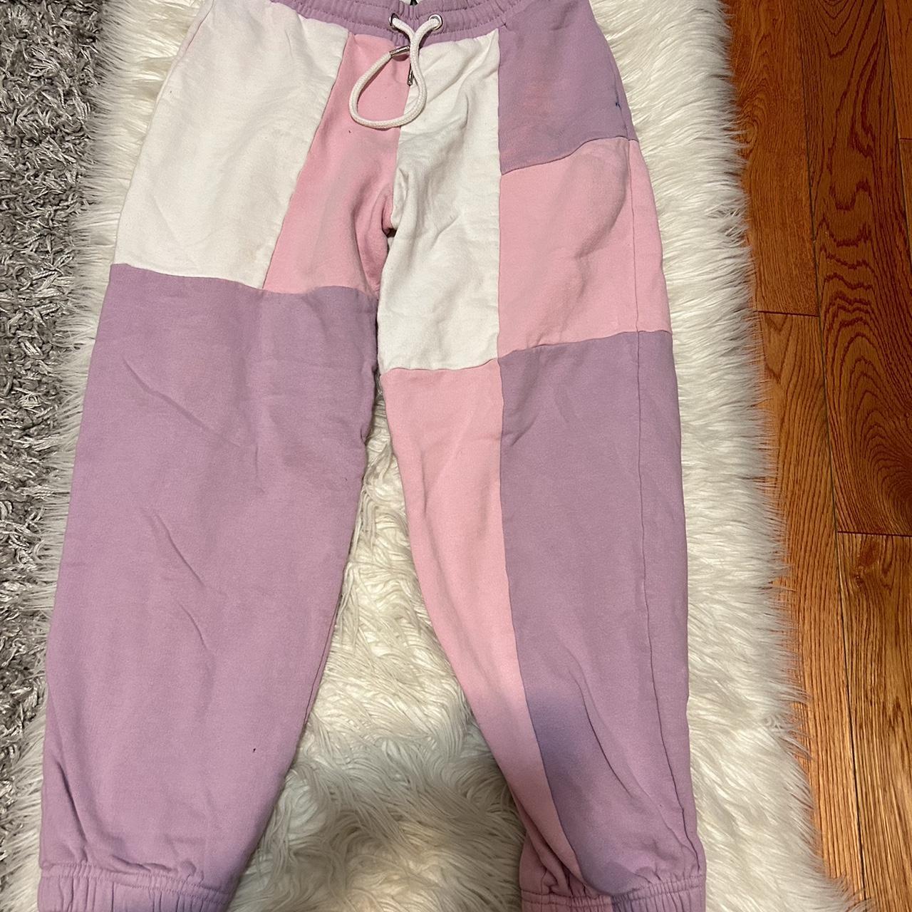 Pink color block pants Size:12 - Depop