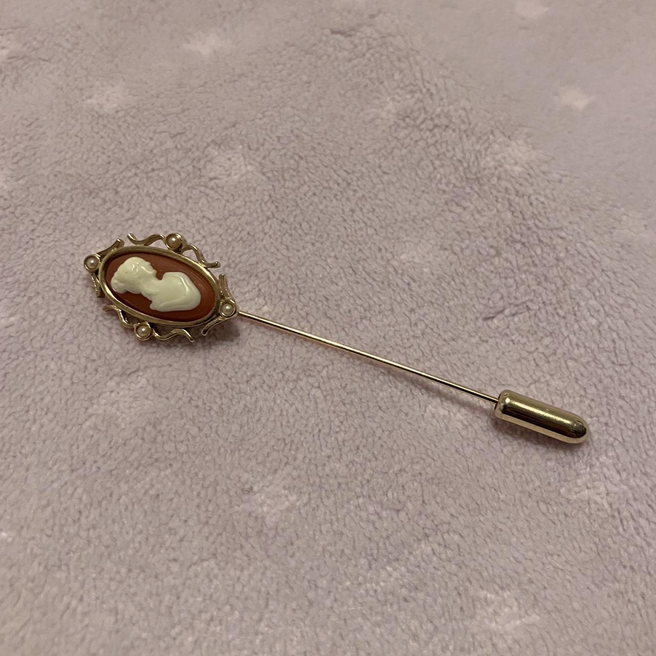Gold stick pin with beautiful red lady cameo and... | Depop