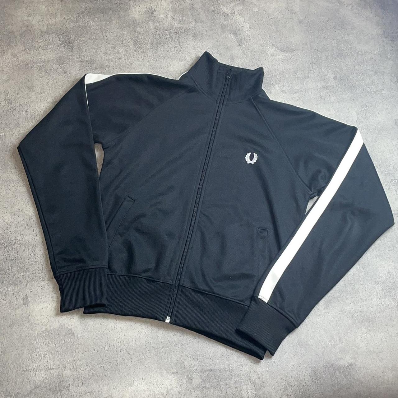 Black and white Fred Perry full zip jacket. White... - Depop