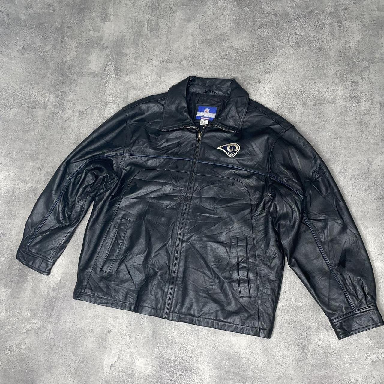 NFL Reebok Leather Rams jacket in black 10/10... - Depop