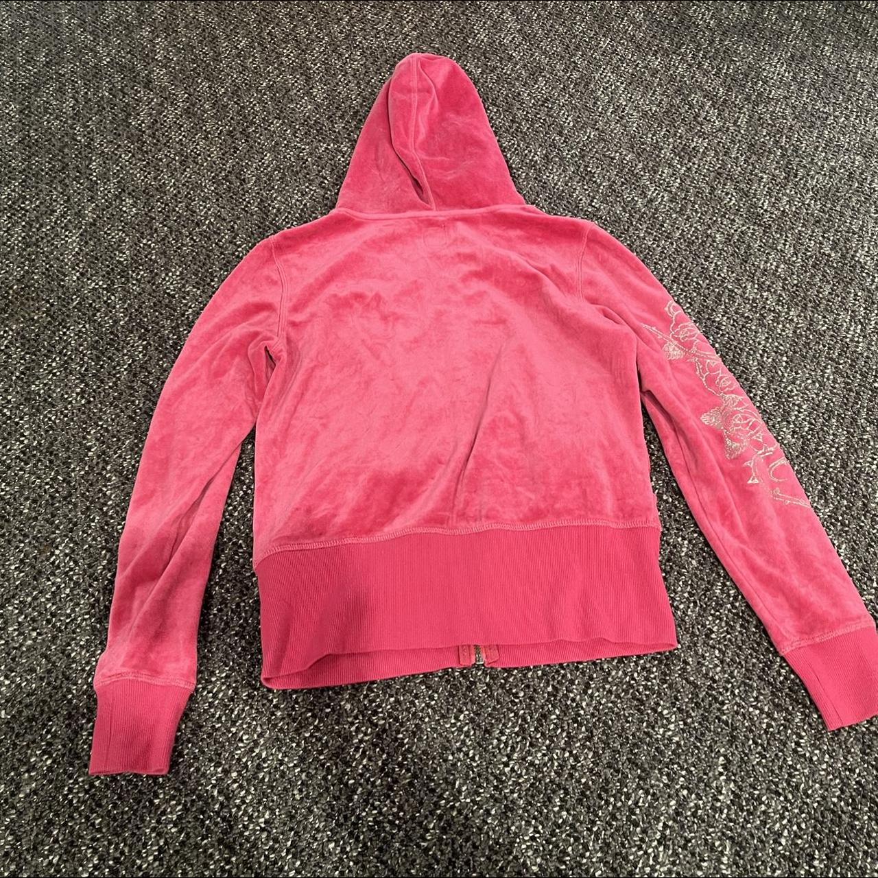 Pink velvet velour zip up hoodie track jacket... - Depop