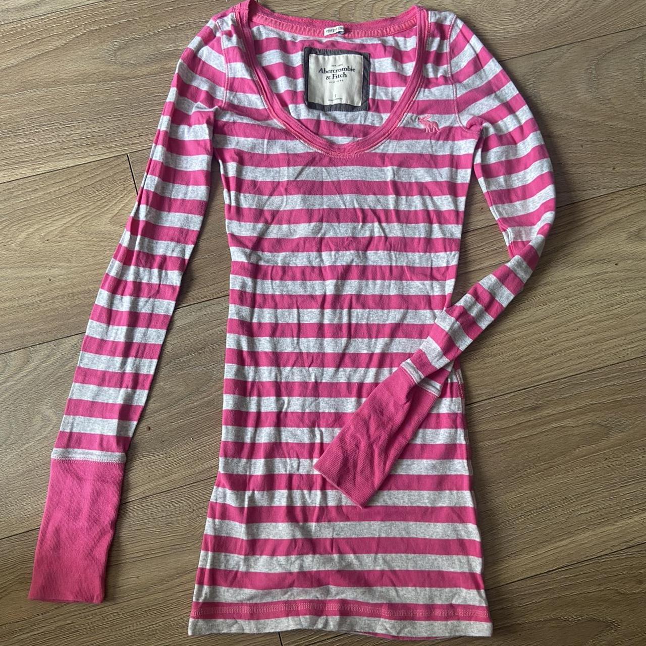 Abercrombie & Fitch Women's Pink and White Shirt | Depop