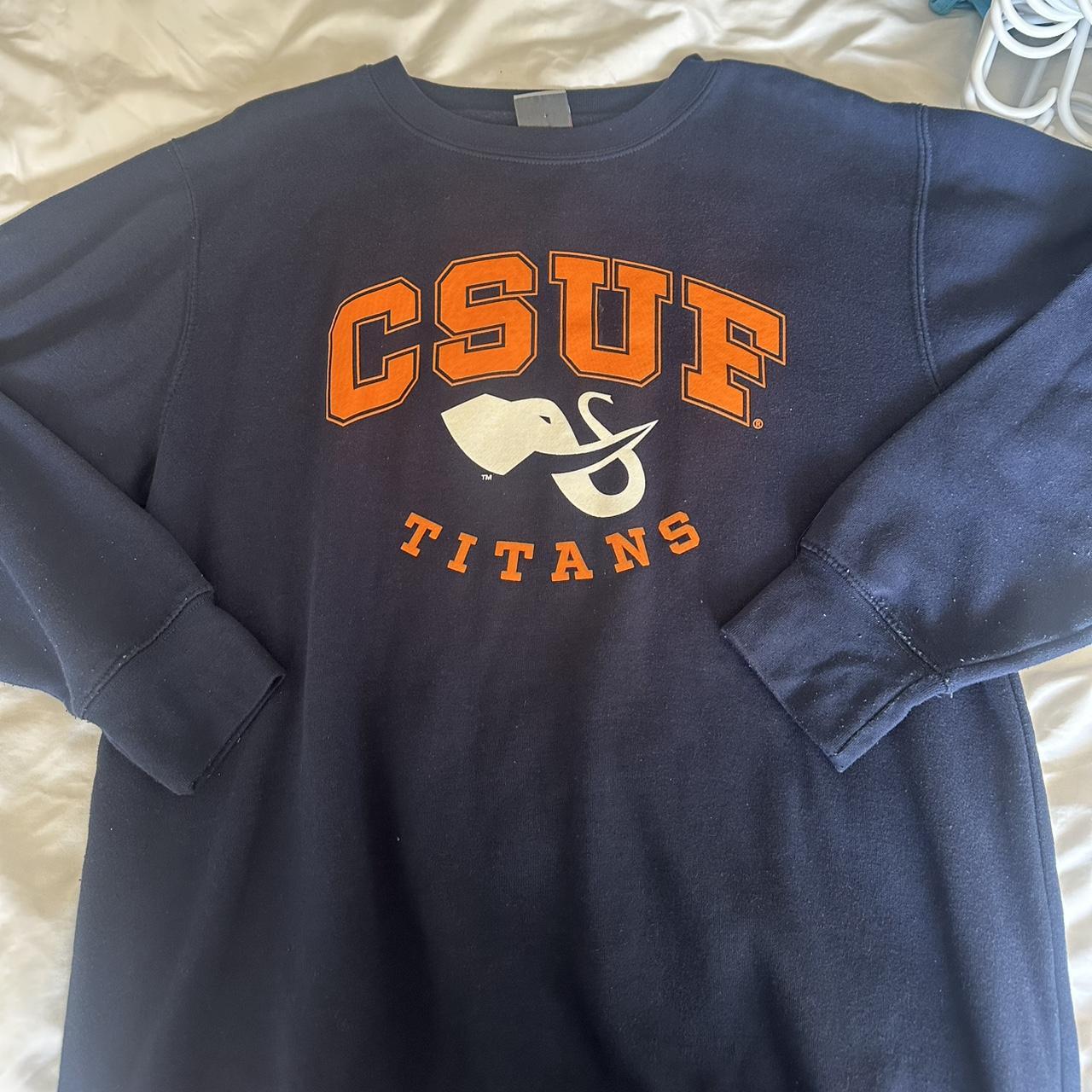 Navy and orange CSUF Titans crewneck... - Depop