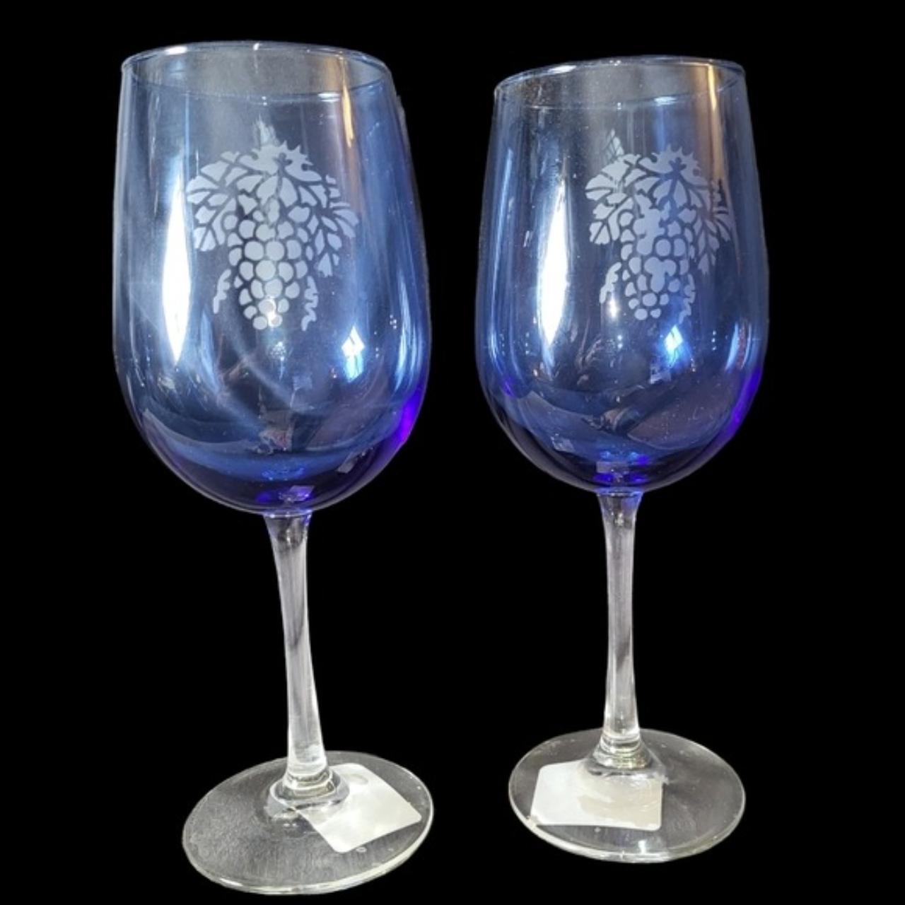 Handmade Etched Grape Stemware Set Blue NWT - Depop