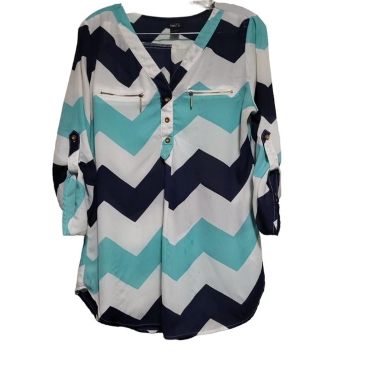 Rue 21 Chevron Tab Sleeve Blouse sz L EUC - Depop