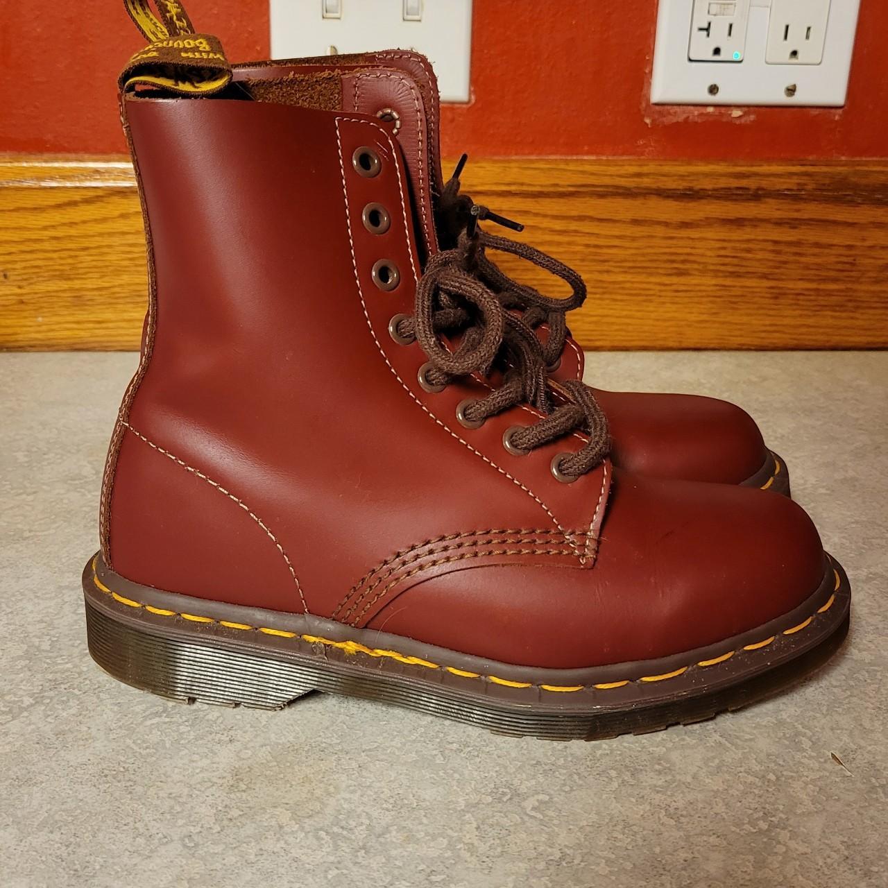 Dr. Martens Women's Red and Burgundy Boots | Depop