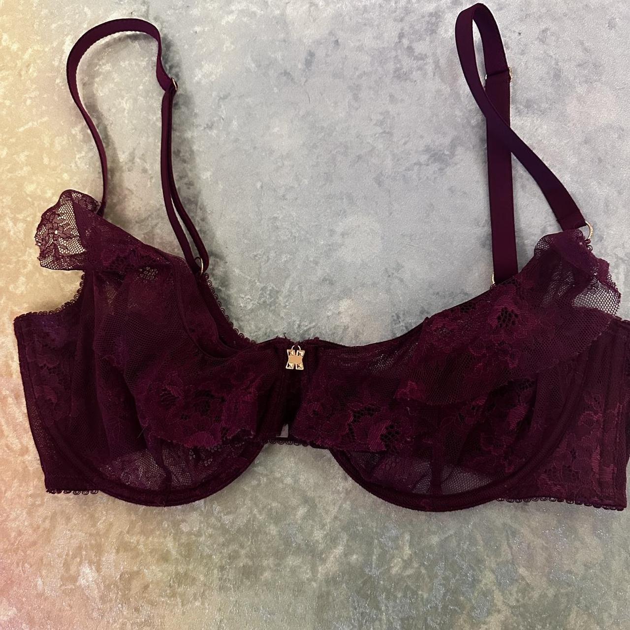 Savage x Fenty deep purple maroon lace bra with... | Depop
