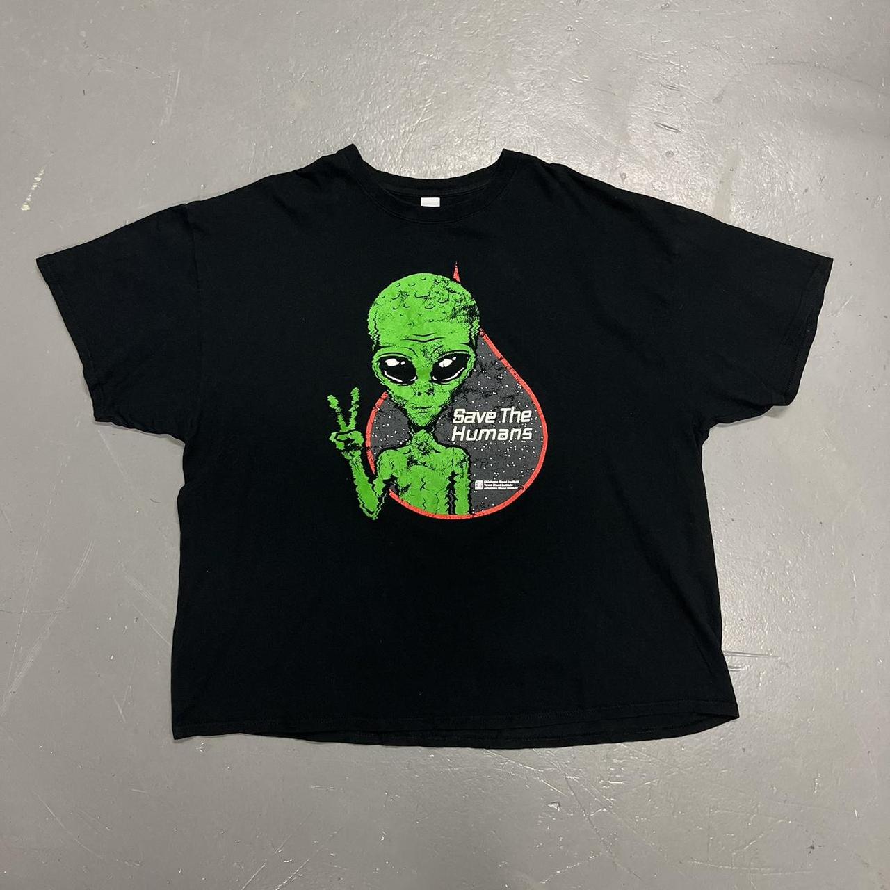 Save the Humans Alien Graphic T-shirt - Size: 3XL... - Depop