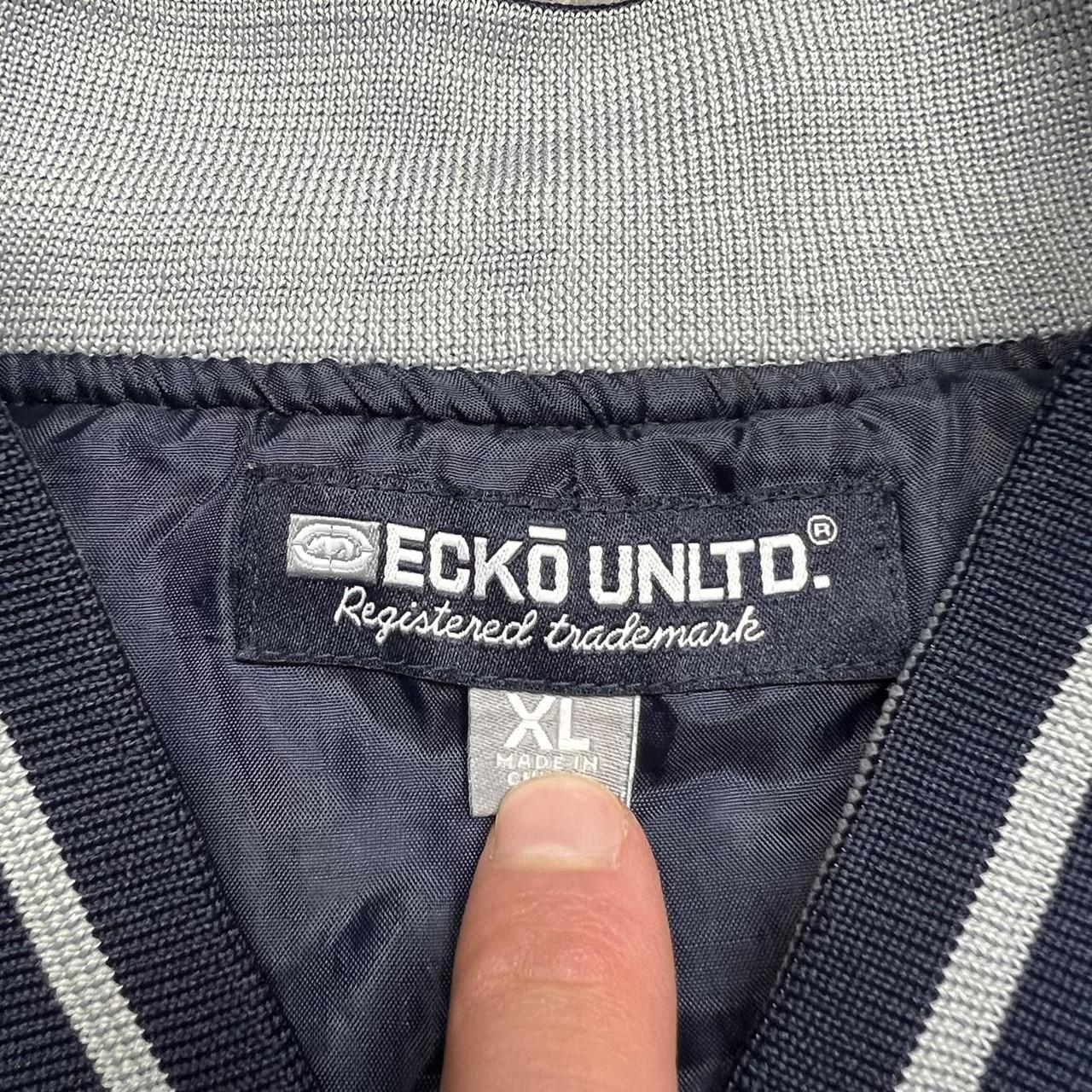 2000s Ecko Bomber Jacket Navy with all over... - Depop