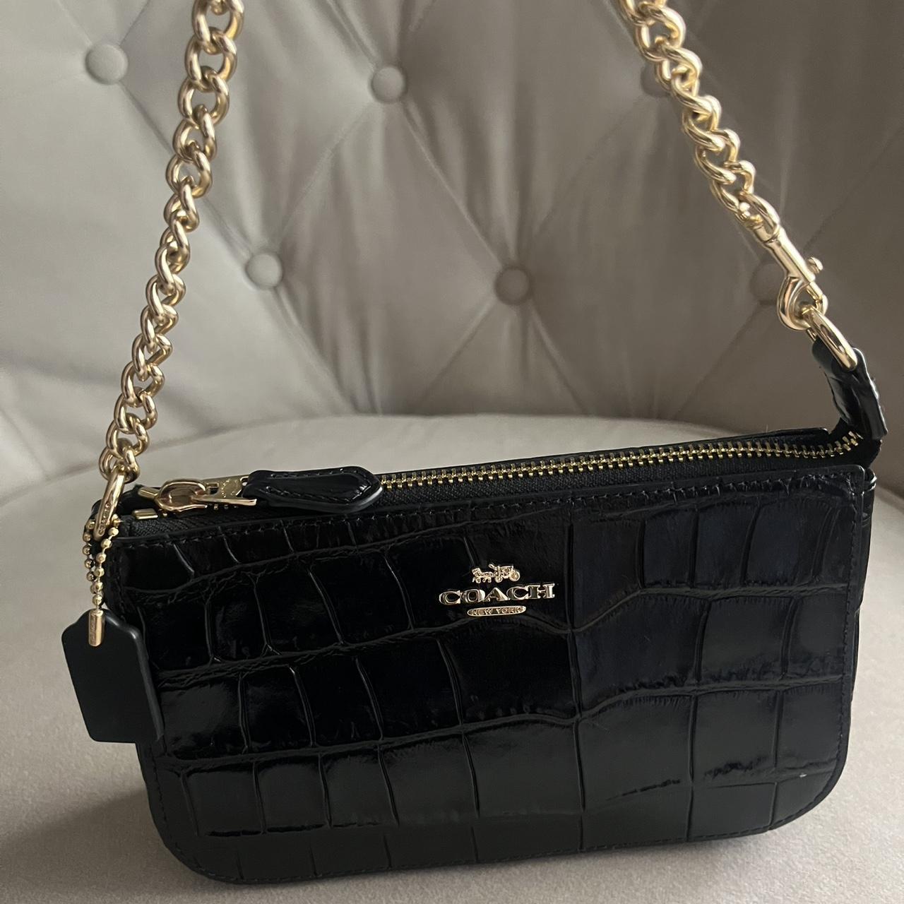 Coach Black Croc-Embossed Bag with Gold... | Depop