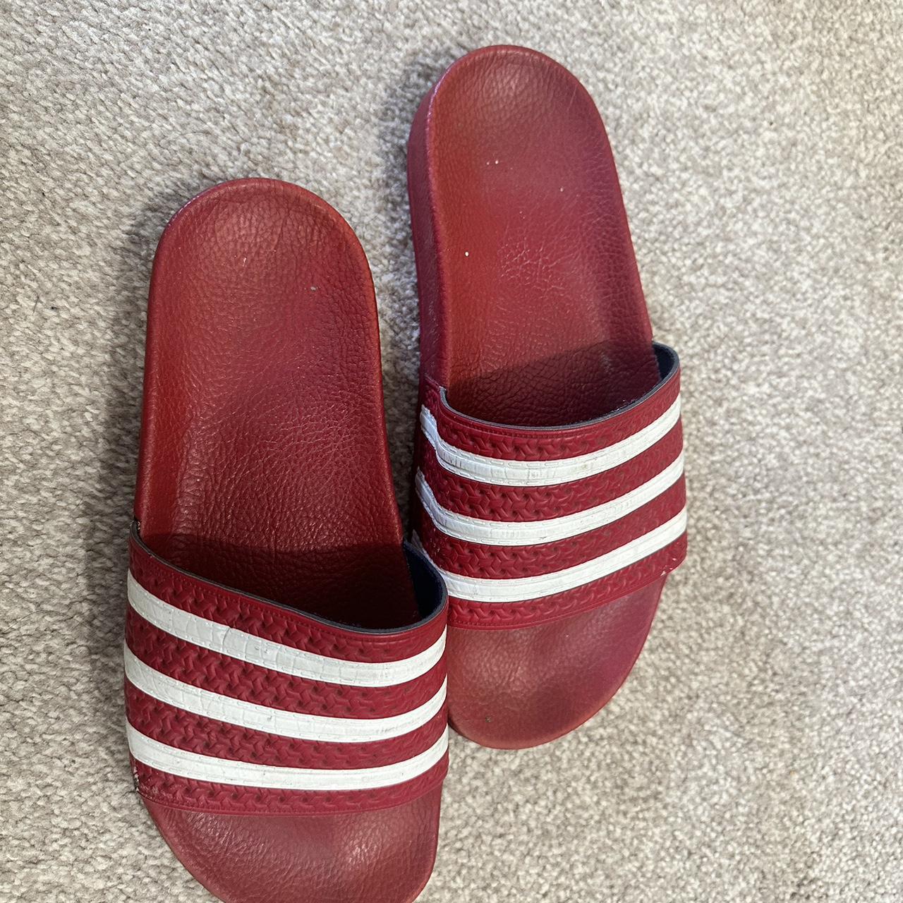 Size 6 red adidas sliders. Good condition. I post... - Depop