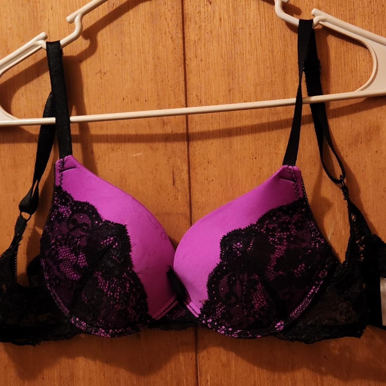 Silky purple and black lace accent bra Stretchy... | Depop