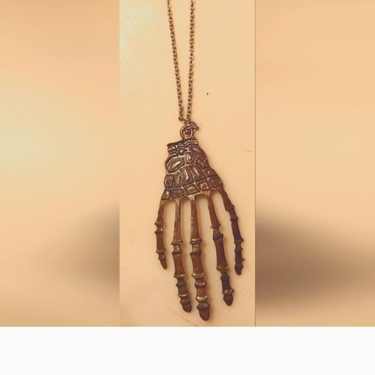 Silver metal Skeleton hand pendant Link chain with... - Depop