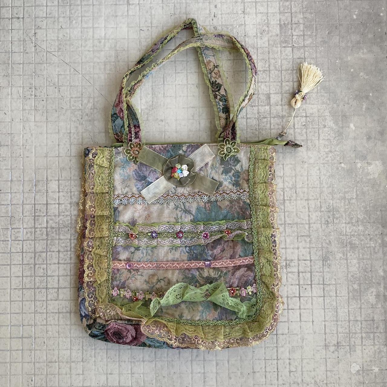 Cottage core bag Lace, flower and tapestry Style :... - Depop