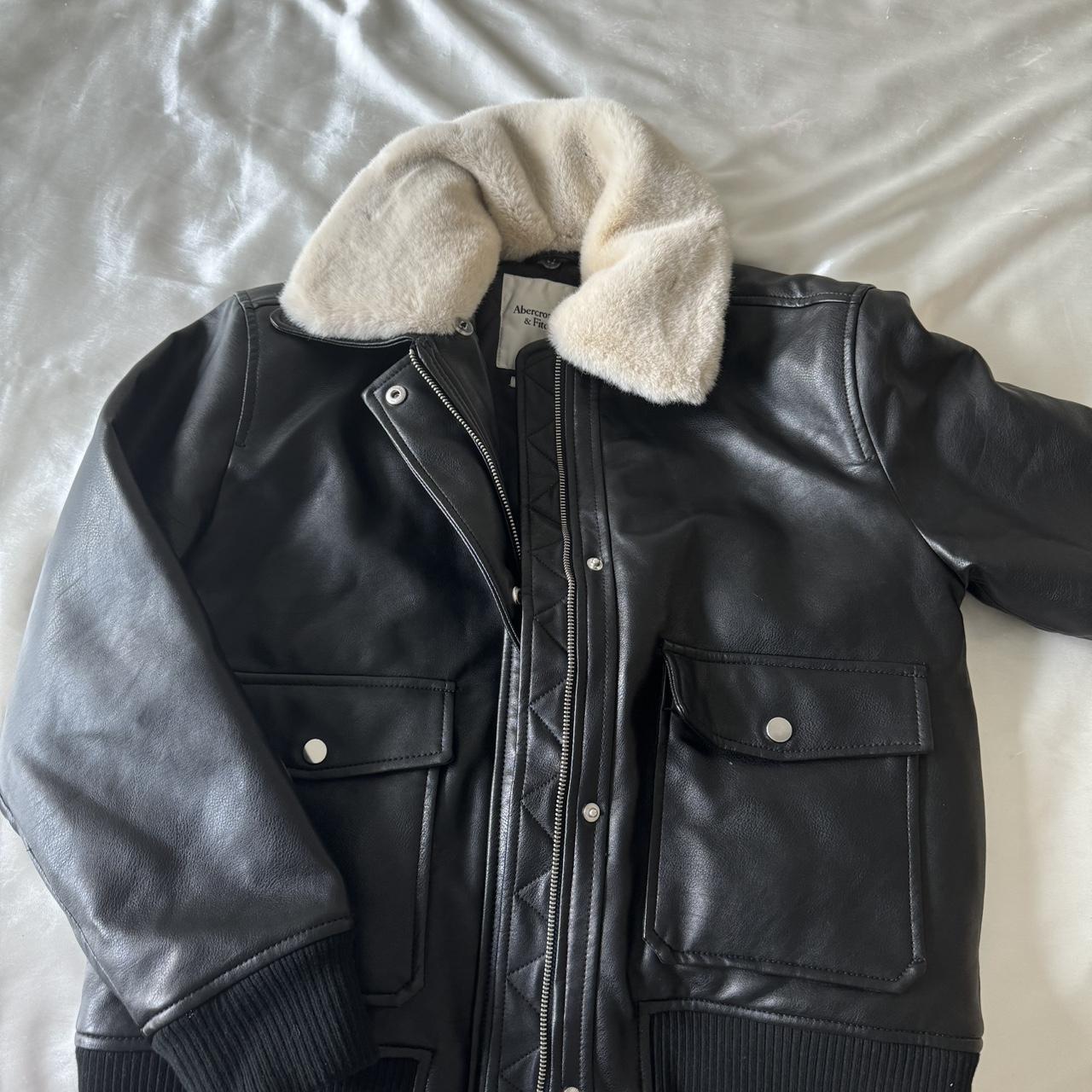 Abercrombie Leather Bomber Jacker. Size small,... - Depop