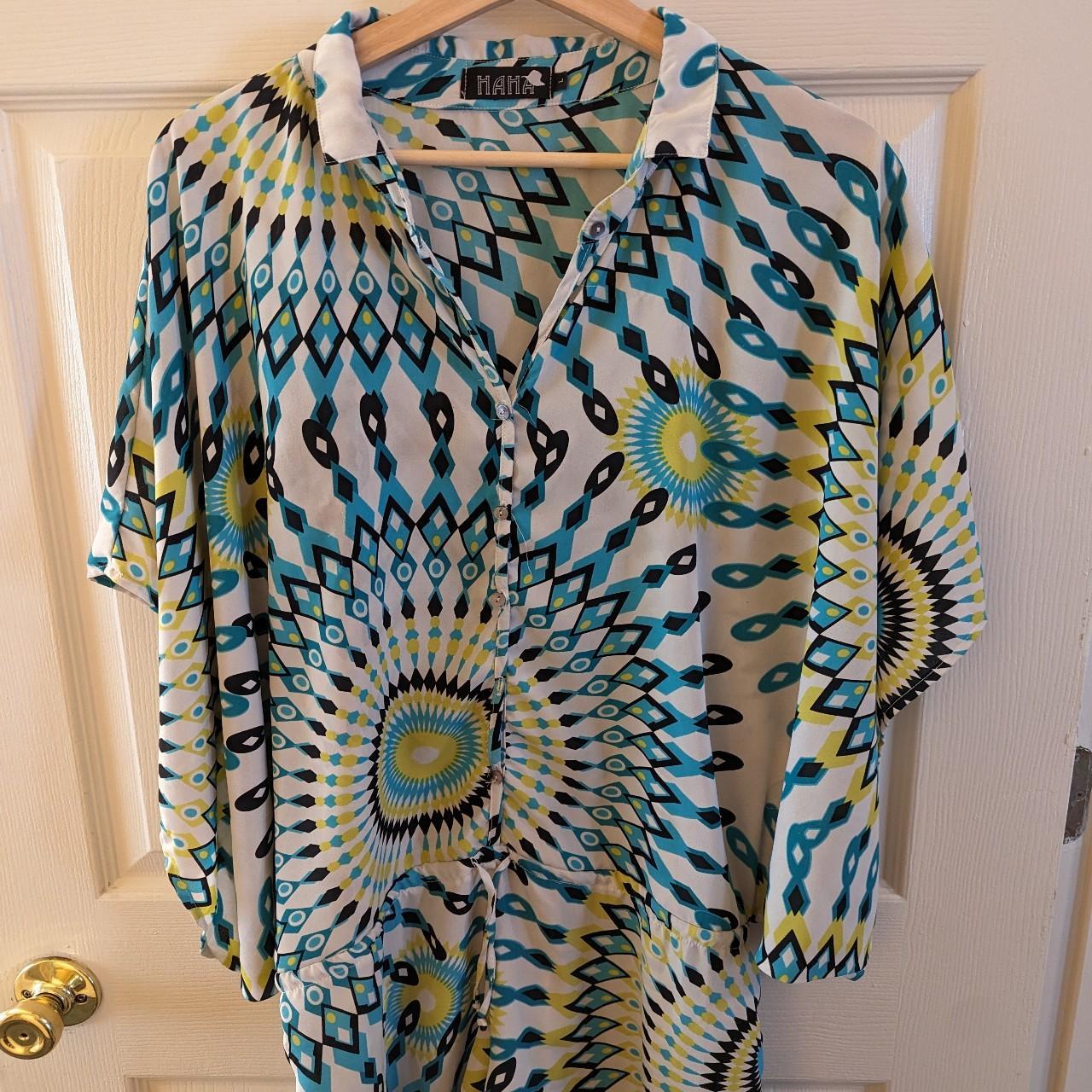 Colorful Romper with large sleeves Little drawstring... - Depop